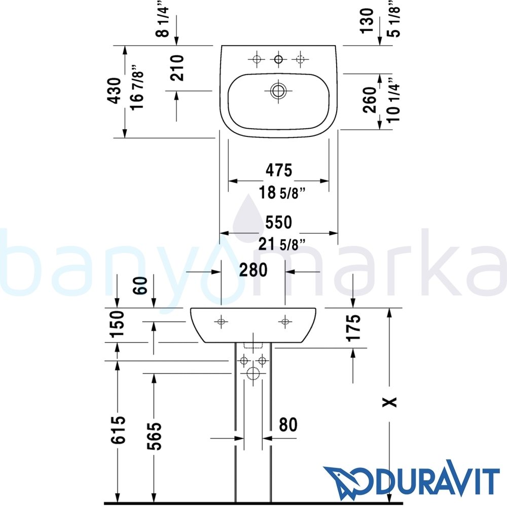 Duravit D-Code Lavabo, 55cm - 23105500002