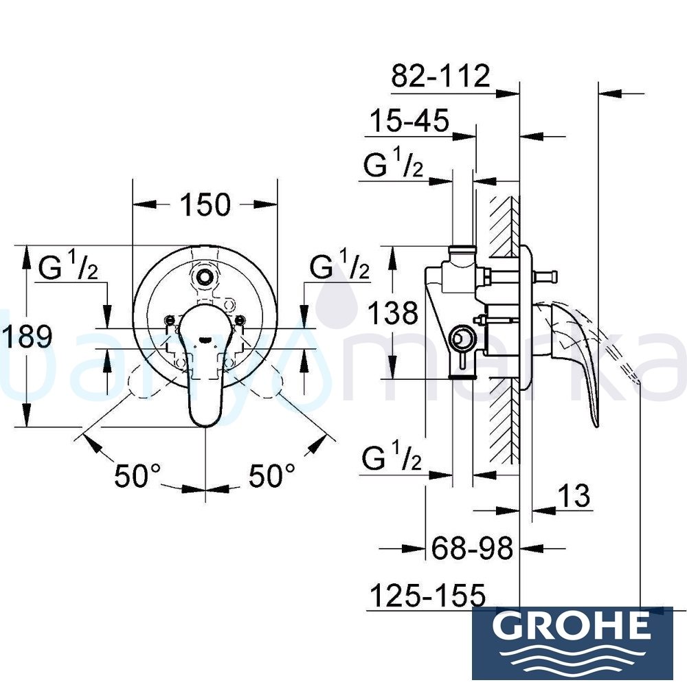 Grohe Eurosmart Banyo Duş Bataryası (Sıva Üstü Grubu)