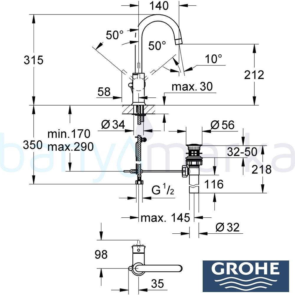 Grohe BauClassic Yüksek Lavabo Bataryası
