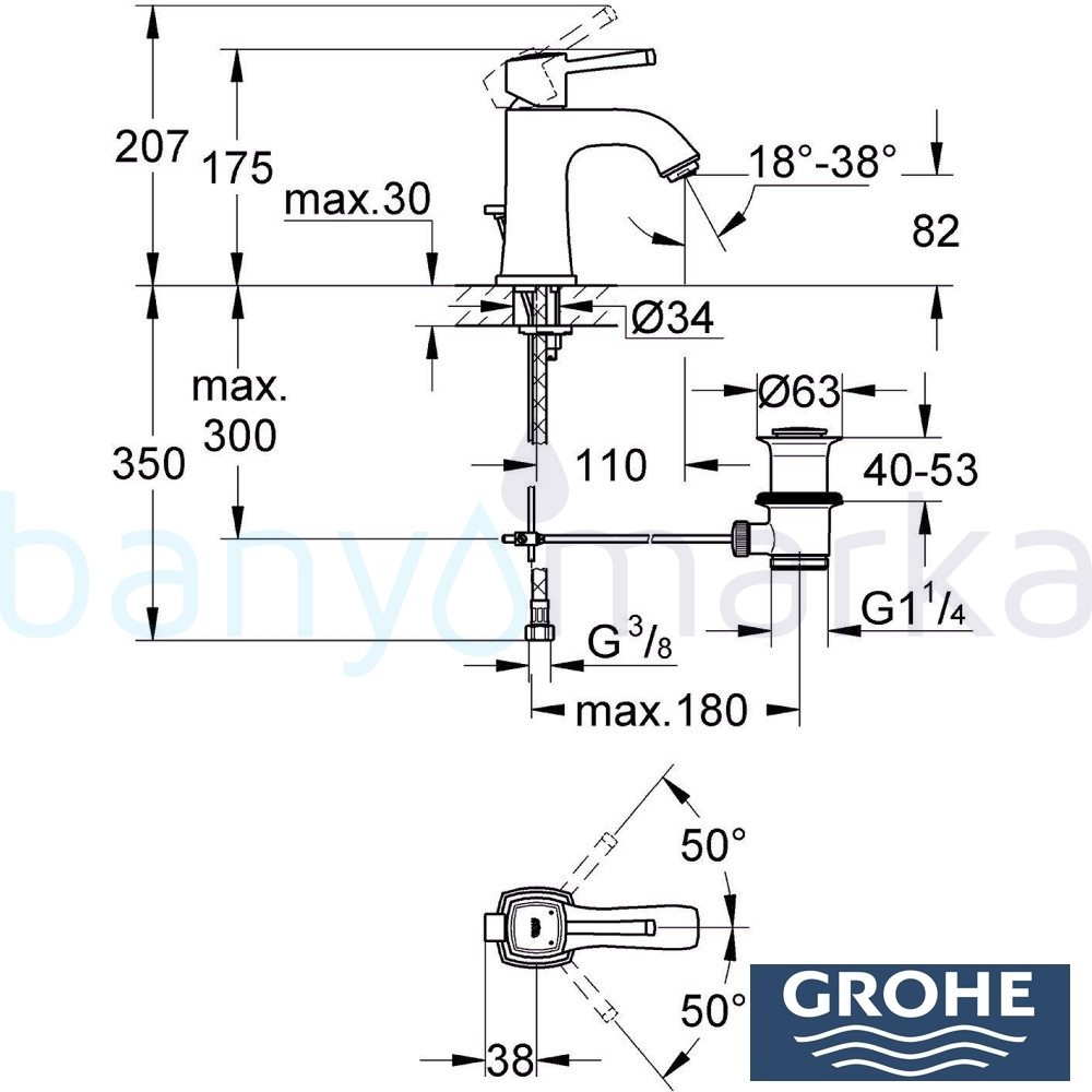 Grohe Grandera Lavabo Bataryası (Sifon Kumandalı)