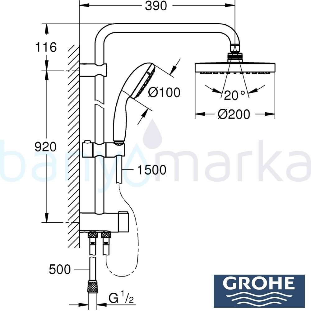 Grohe Tempesta System 200 Duvara Monte Duş Sistemi