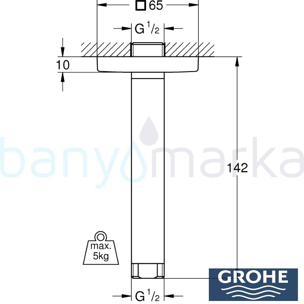 Grohe Rainshower Tepe Duşu Tavan İniş Borusu, 151 mm