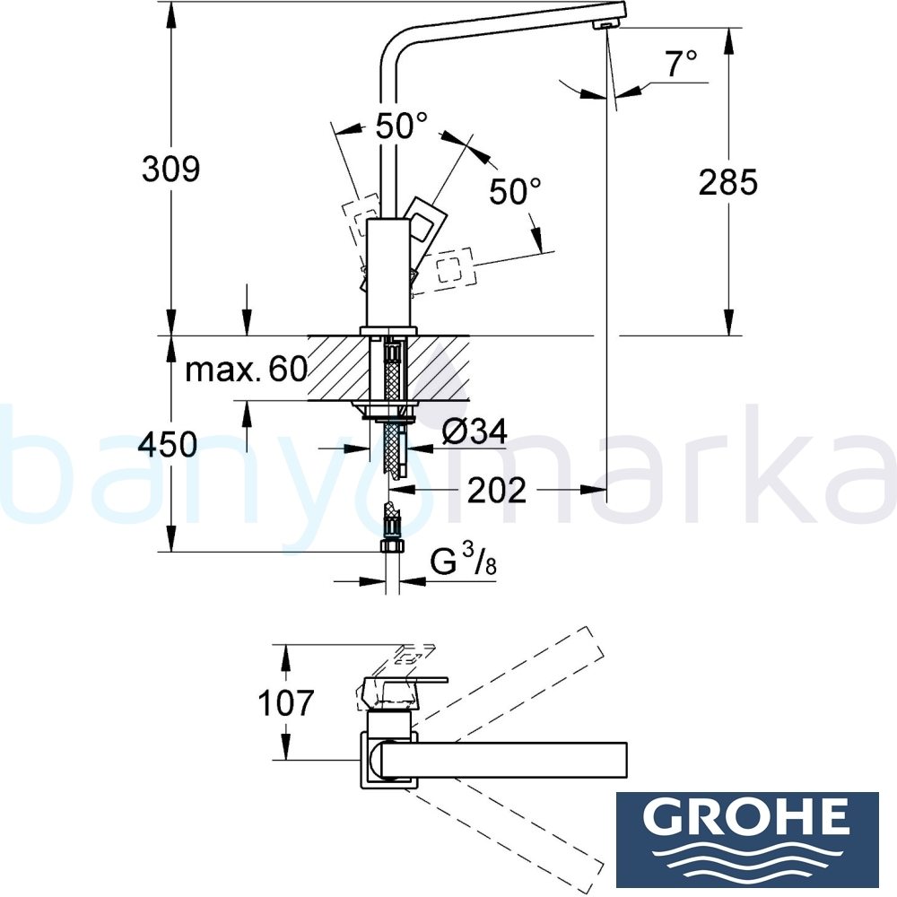 Grohe Eurocube Eviye Bataryası 31255000