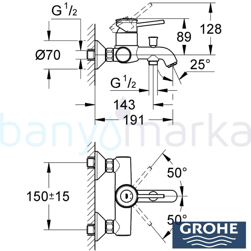 Grohe Bauclassic Banyo Bataryası - 32865000