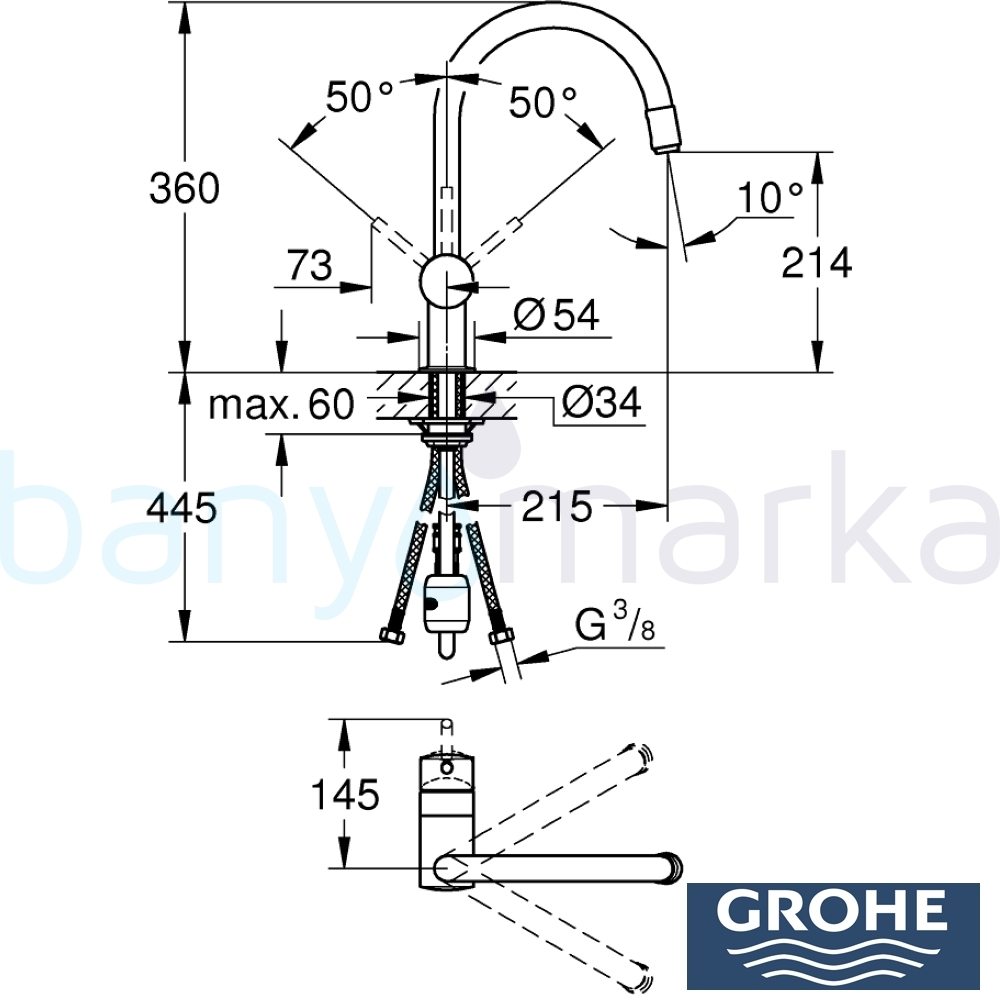 Grohe Minta Kuğu Başlıklı Spiralli Eviye Bataryası