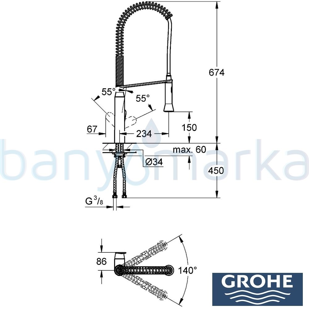 Grohe K7 Endüstriyel Eviye Bataryası