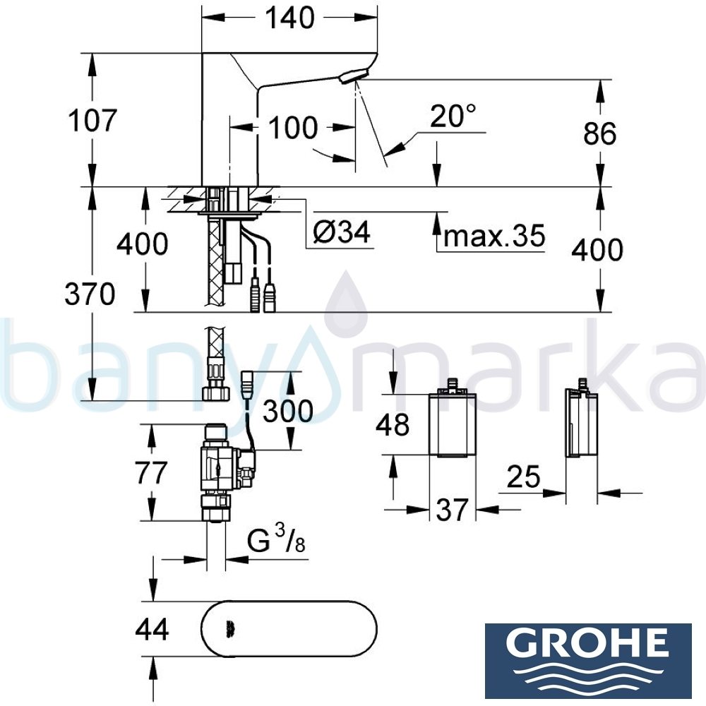 Grohe Euroeco Fotoselli/Elektronik Lavabo Bataryası