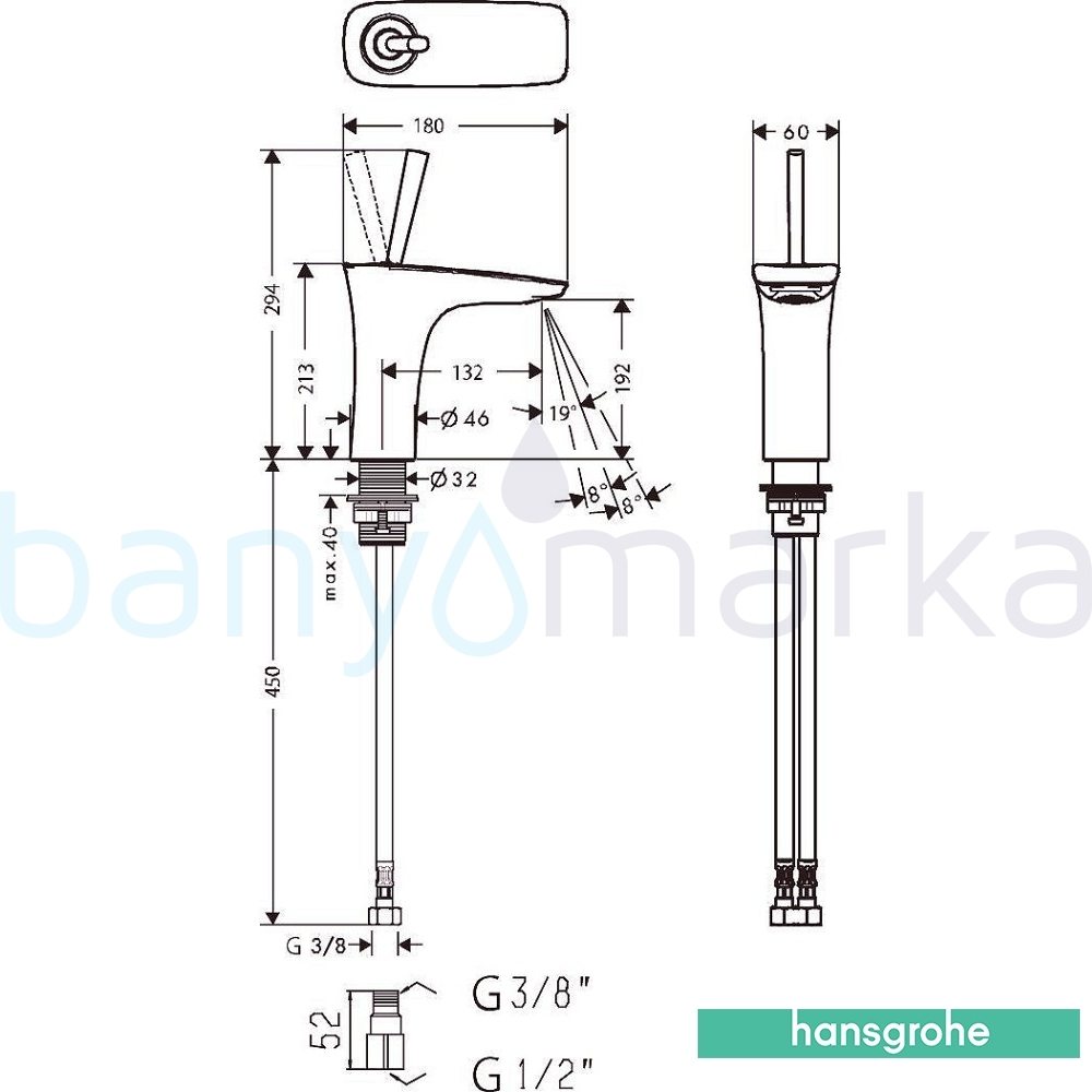 Hansgrohe PuraVida Yüksek Lavabo Bataryası, Beyaz-Krom