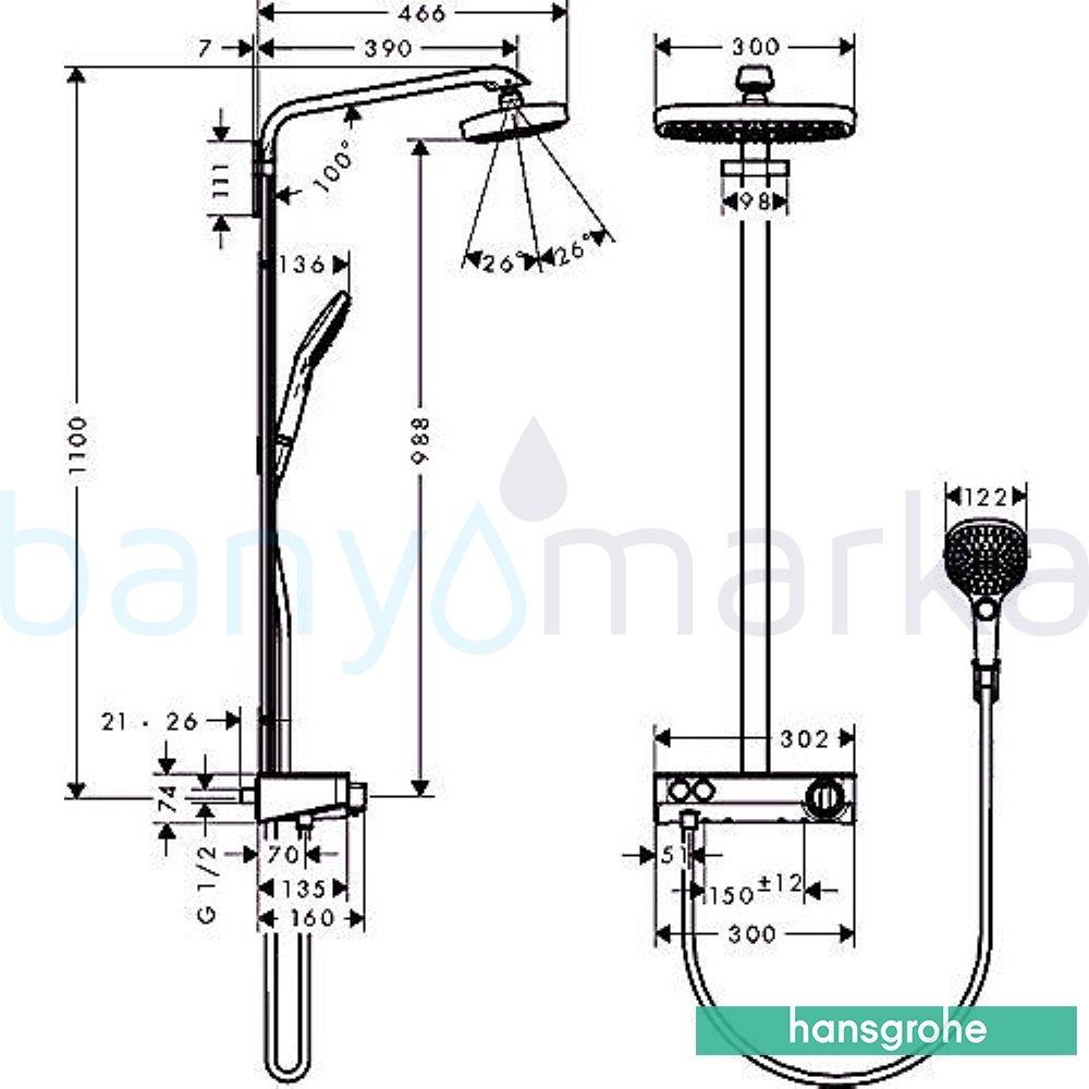 Hansgrohe Raindance Select E 300 2jet Duş Kolonu