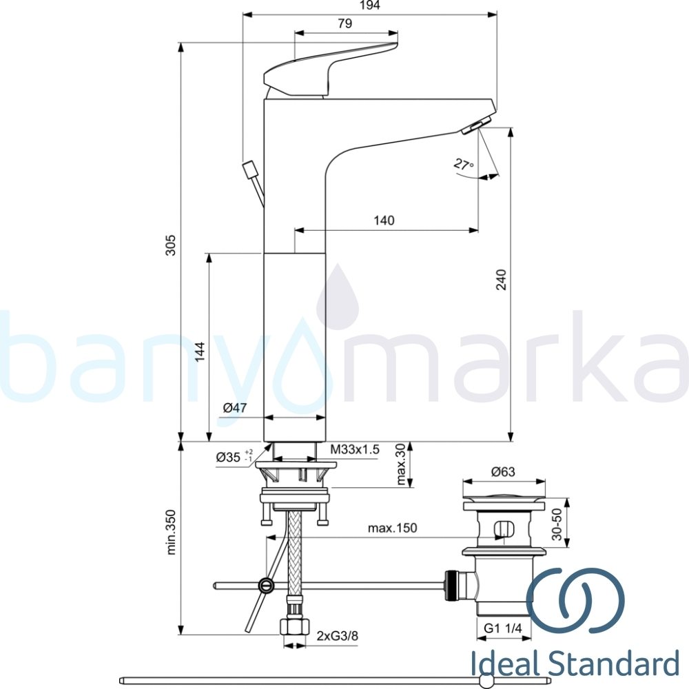 Ideal Standard Ceraflex Tezgah Üstü Lavabo Bataryası
