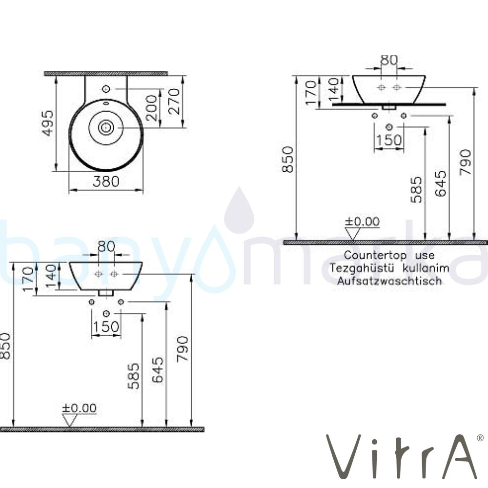 Vitra Geo Yuvarlak Lavabo, 38 cm 4422B003-0001