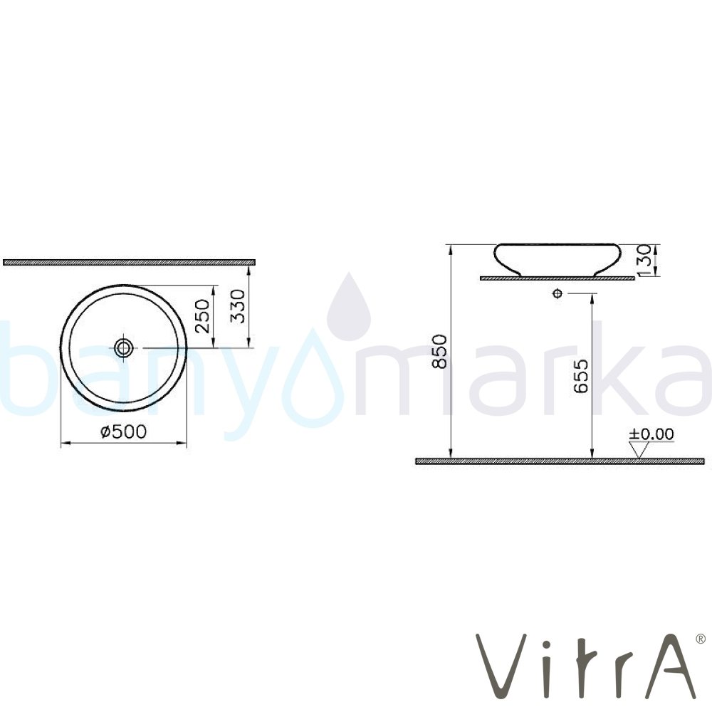 Vitra İstanbul Çanak Lavabo, 50 cm, Vitra Clean