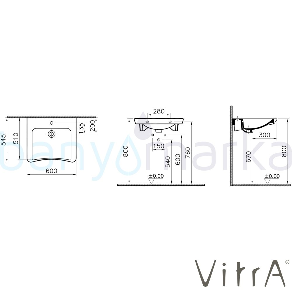 Vitra S20 Bedensel Engelli Lavabosu, 60 cm