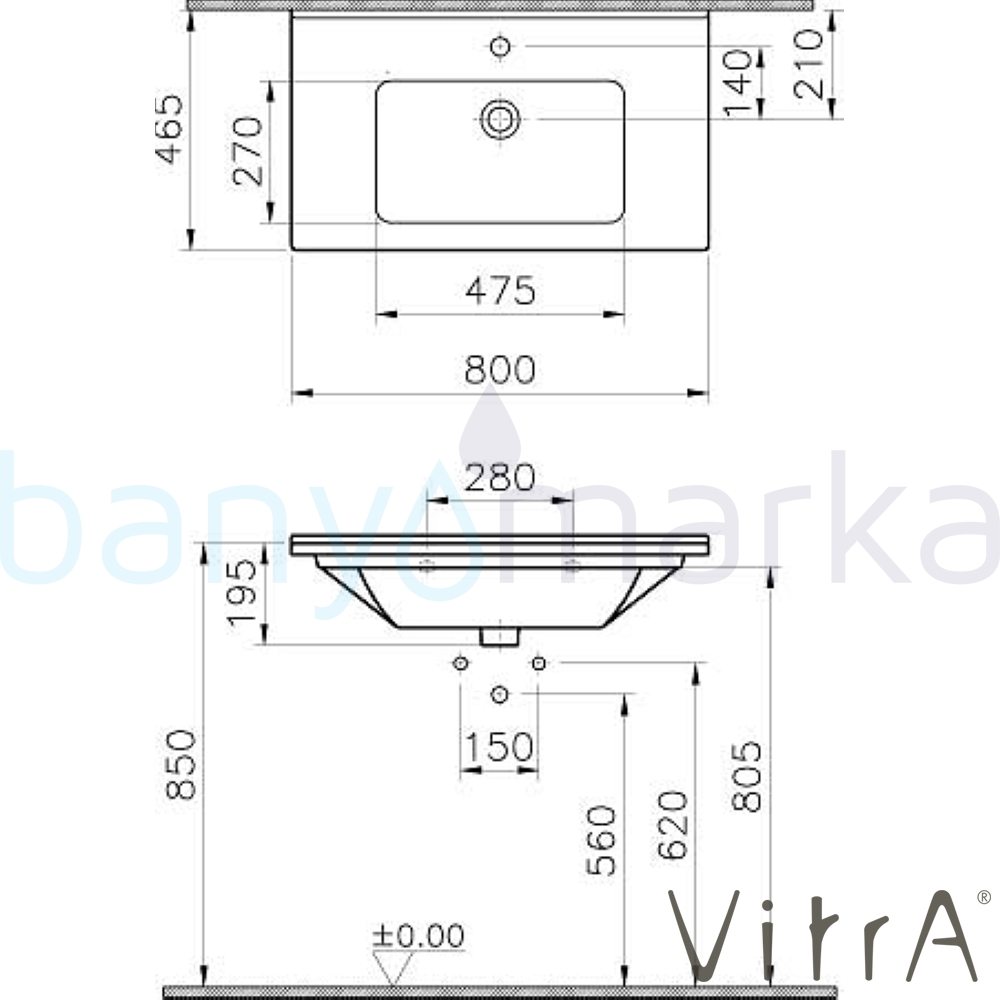 Vitra S50 Etajerli Lavabo, 80 cm - 5408B003-0001