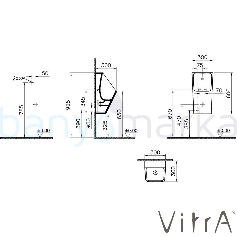 Vitra S20 Kendinden Yıkamalı Pisuvar (Elektrikli)