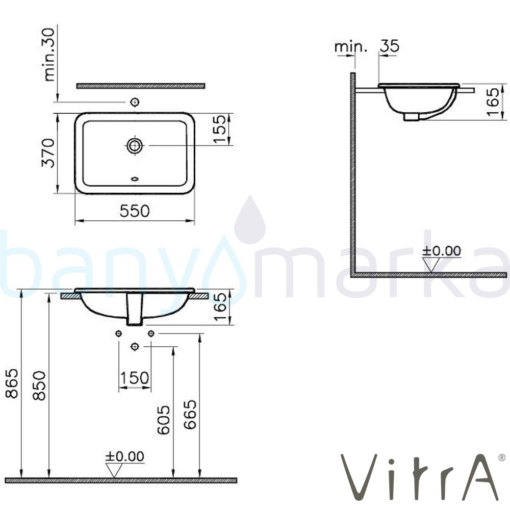 Vitra S20 Tezgah Üstü Lavabo, 55 cm