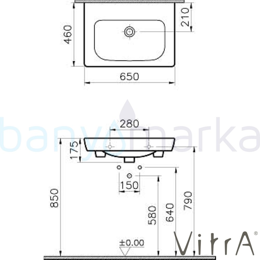 Vitra S20 Etajerli Lavabo, 65 cm - 5522B003-0001