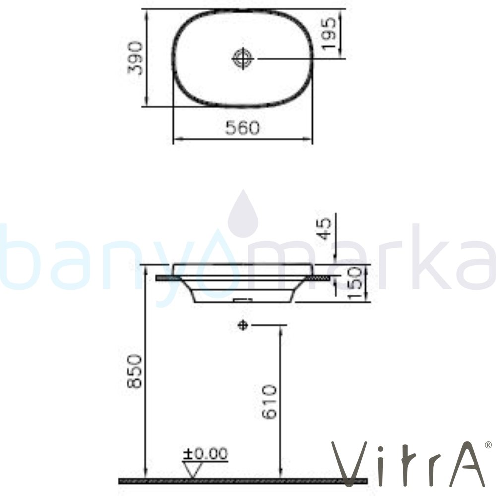 Vitra Frame Tezgah Üstü Oval Lavabo, 56 cm, Mat Siyah