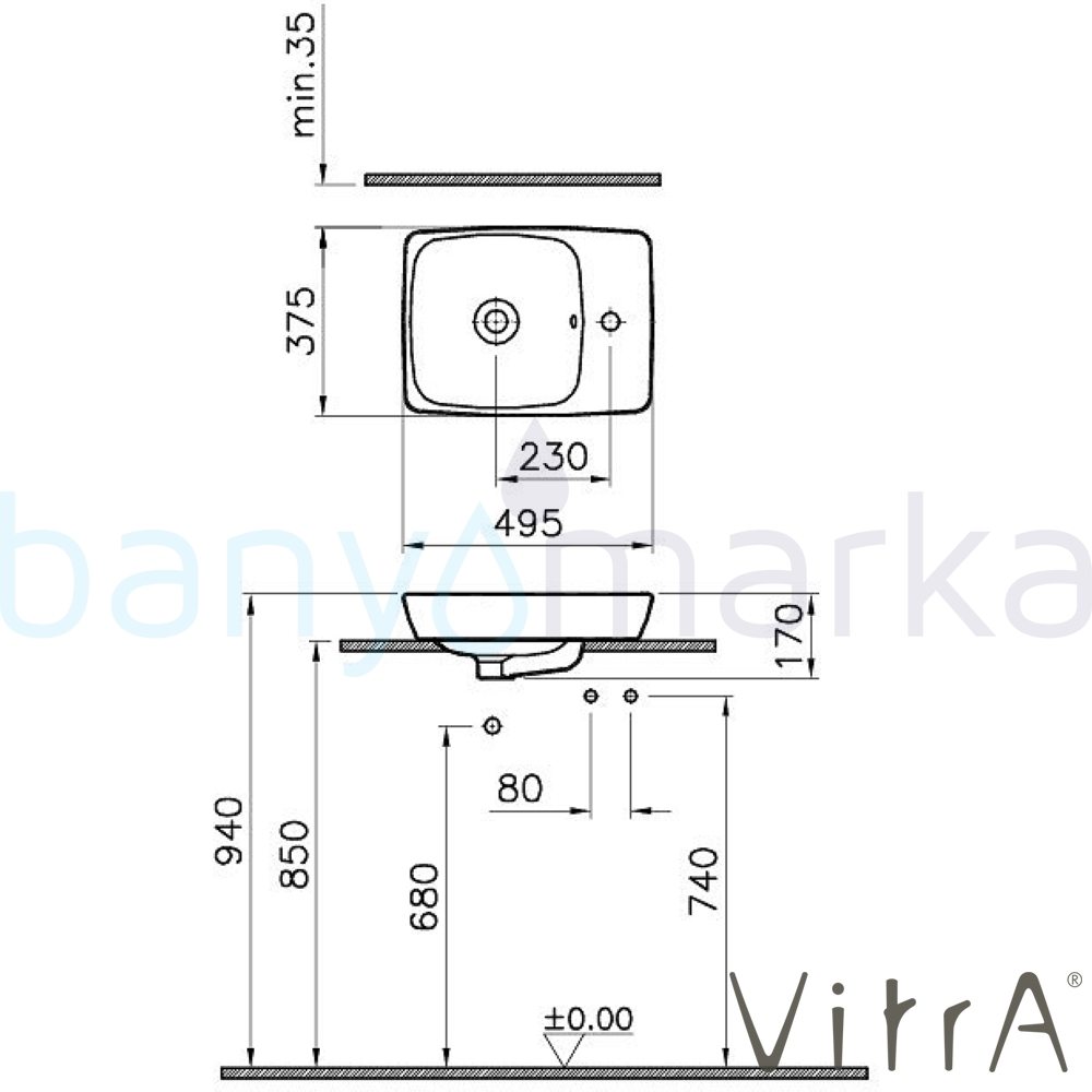 Vitra Metropole Dar Lavabo, 50 cm 5665B003-0029