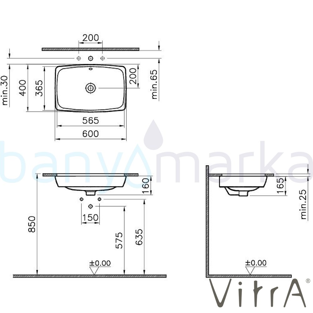 Vitra Metropole Tezgah altı Lavabo, 57 cm