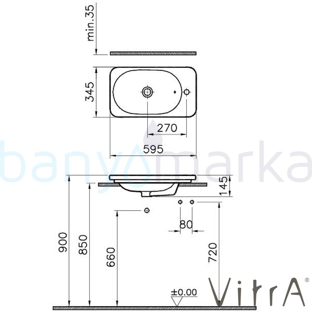 Vitra Nest Trendy Dar Tezgah Üstü Lavabo, 60 cm