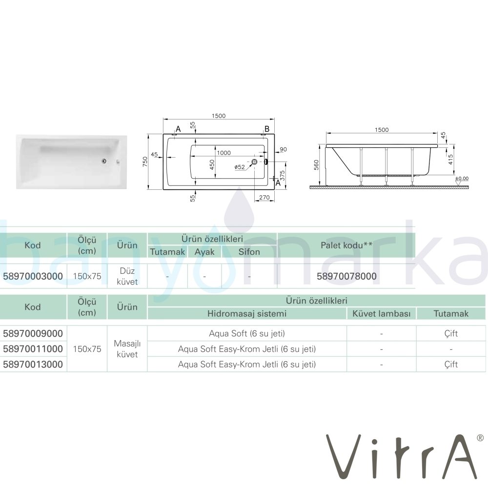 Vitra Neon 150x75 Dikdörtgen Küvet - 58970003000