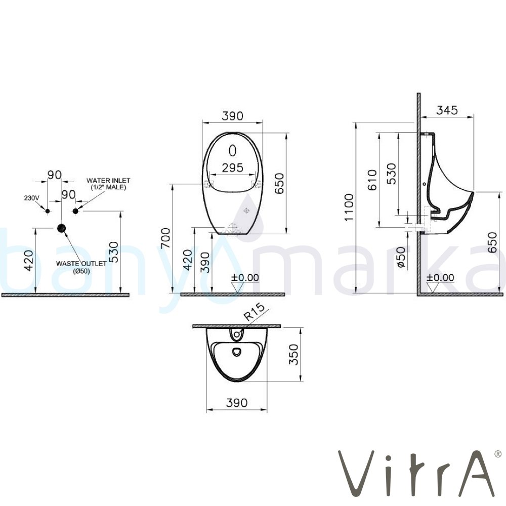 Vitra Arkitekt Kendinden Yıkama Sistemli Pisuvar 5999B003-5558