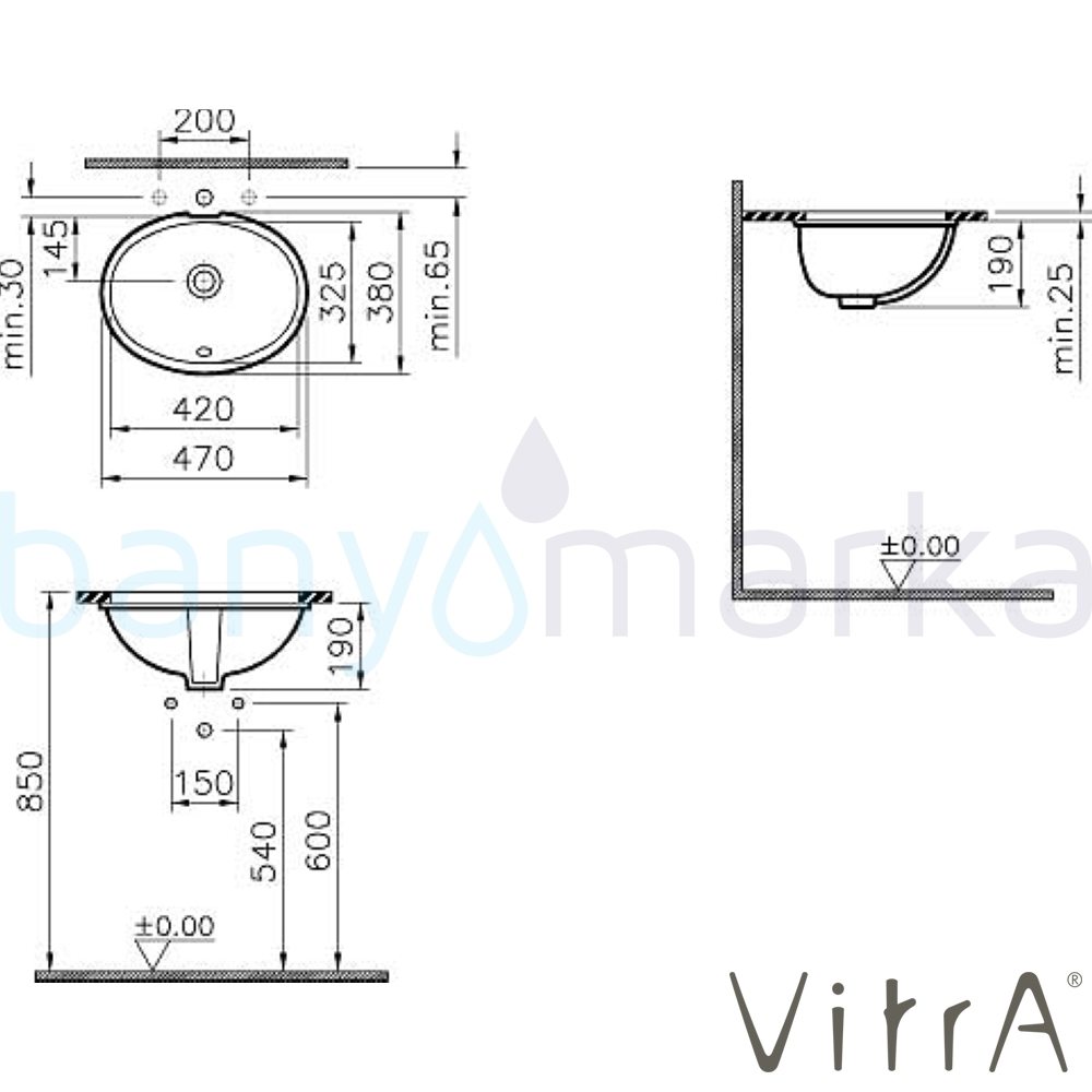 Vitra S20 Tezgah Altı Lavabo, 42 cm