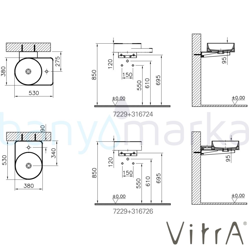 Vitra Voyage Tezgah Üstü Lavabo, 38 cm