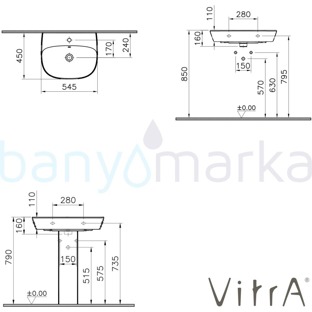 Vitra Zentrum Lavabo, 55 cm - 7277L003-0001