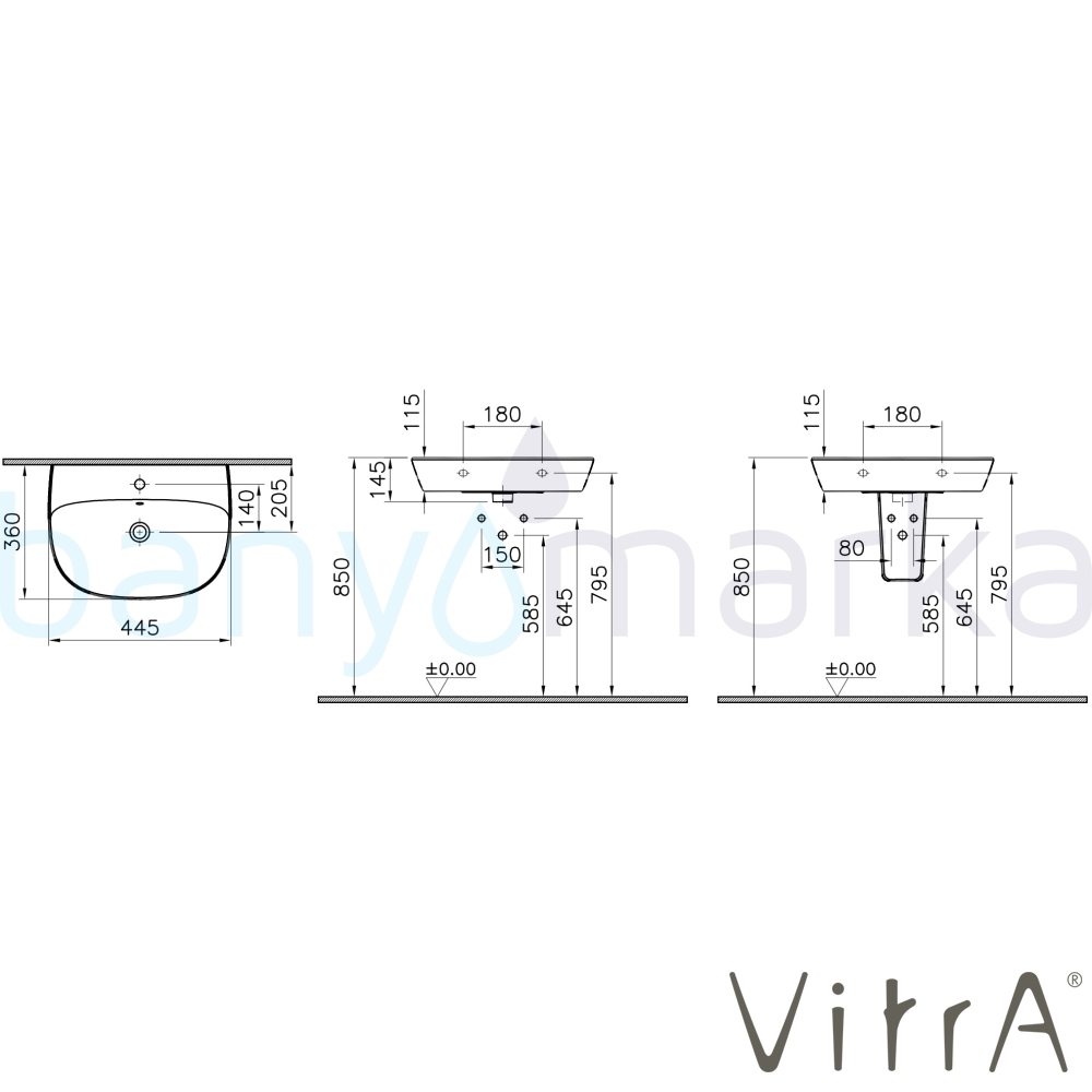 Vitra Zentrum Lavabo, 45 cm 7278L003-0001