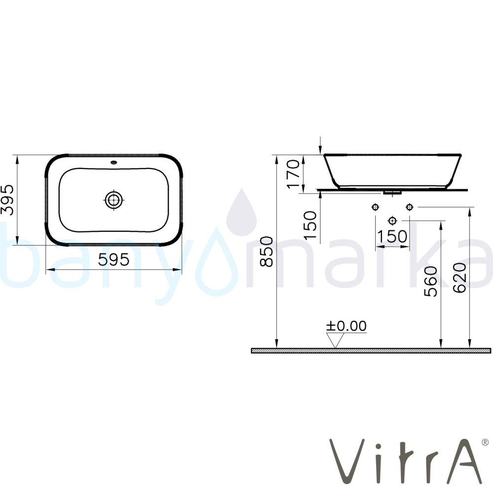 Vitra Geo Dikdörtgen Çanak Lavabo, 60 cm 7425B003-0016