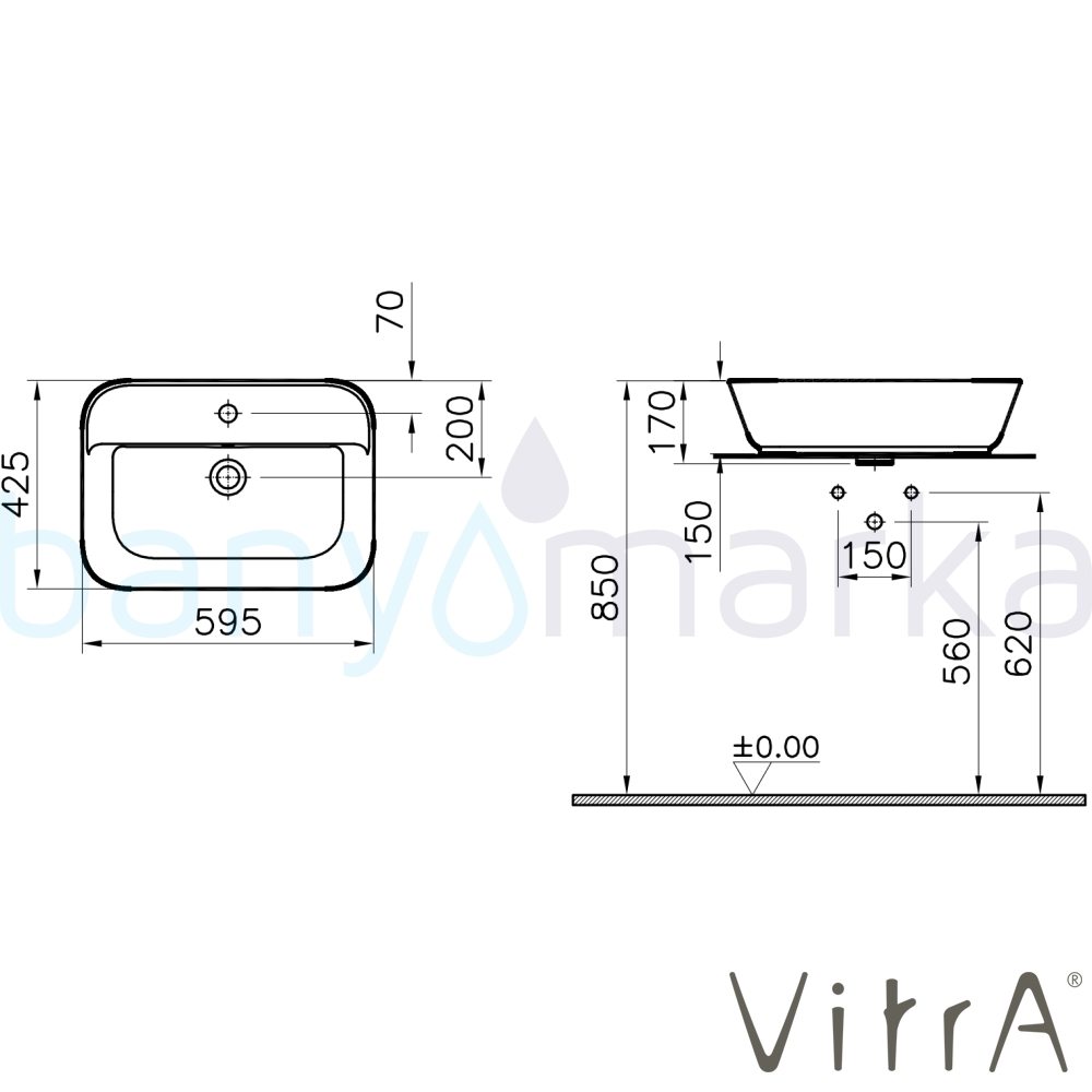 Vitra Geo Dikdörtgen Çanak Lavabo, 60 cm - 7426B003-0001