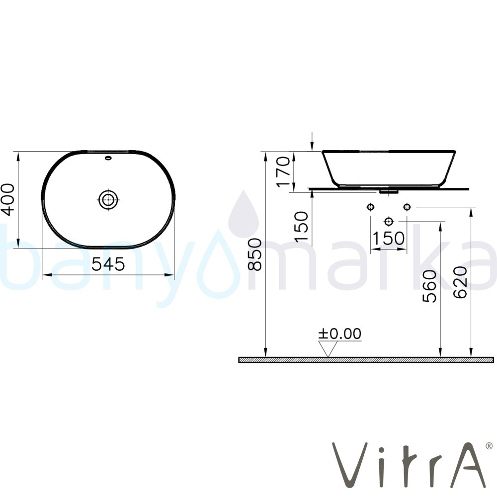 Vitra Geo Oval Çanak Lavabo, 55 cm 7427B003-0016