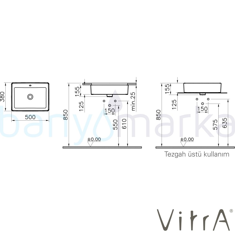 Vitra Nuo Tezgah Altı Lavabo, 50 cm - 7436B003-1083