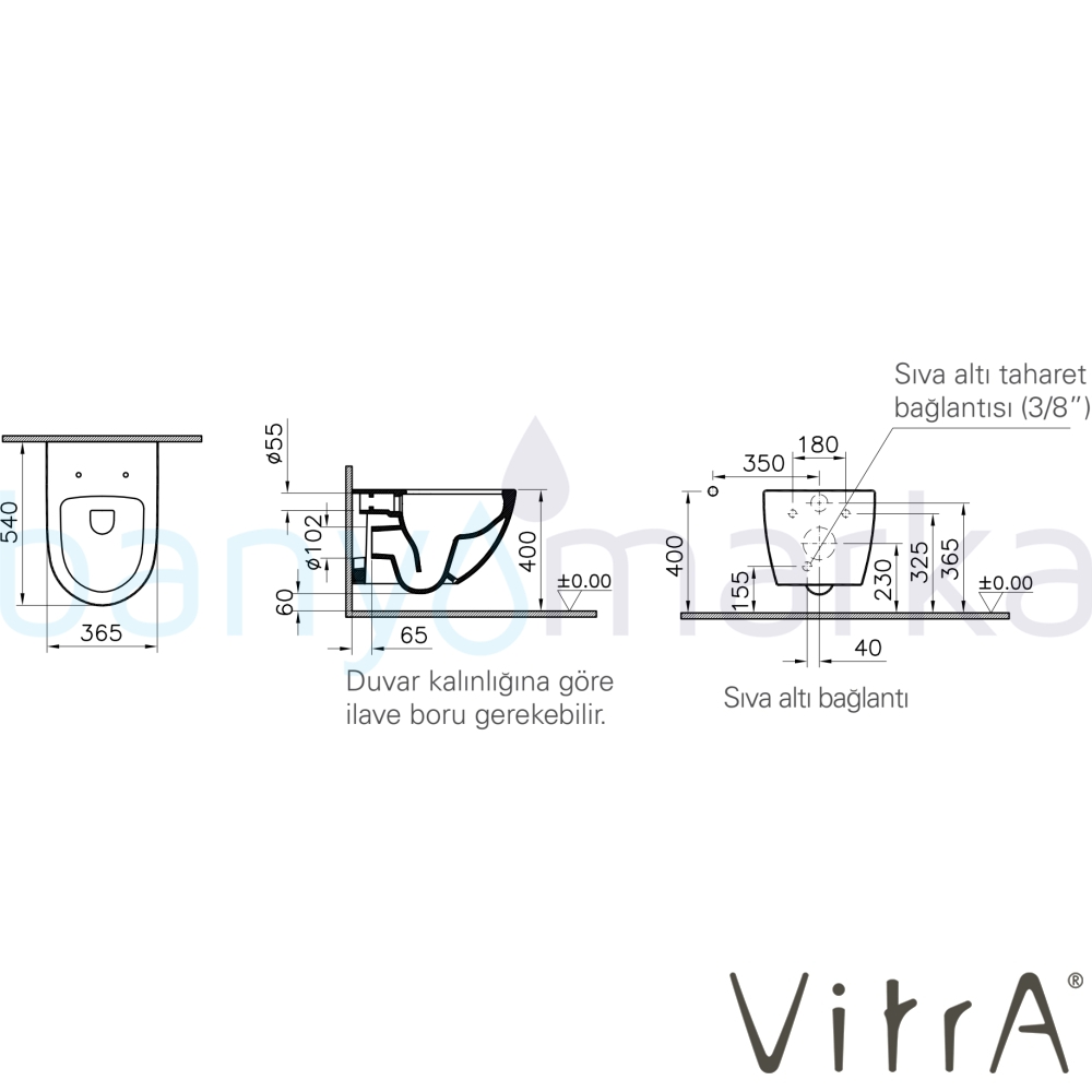 Vitra Sento Rim-ex Kanalsız Asma Klozet, Mat Beyaz