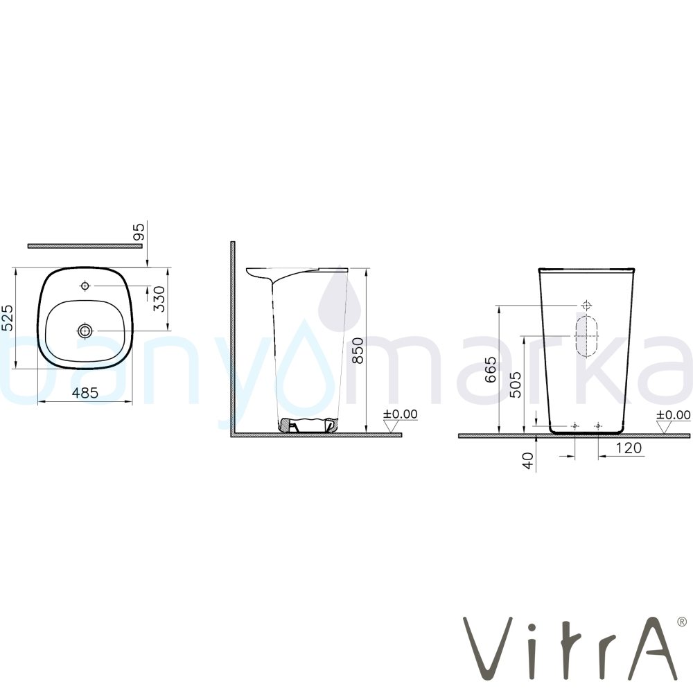 Vitra Plural Monoblok Lavabo, 50 cm, Mat Bej 7814B420-0041
