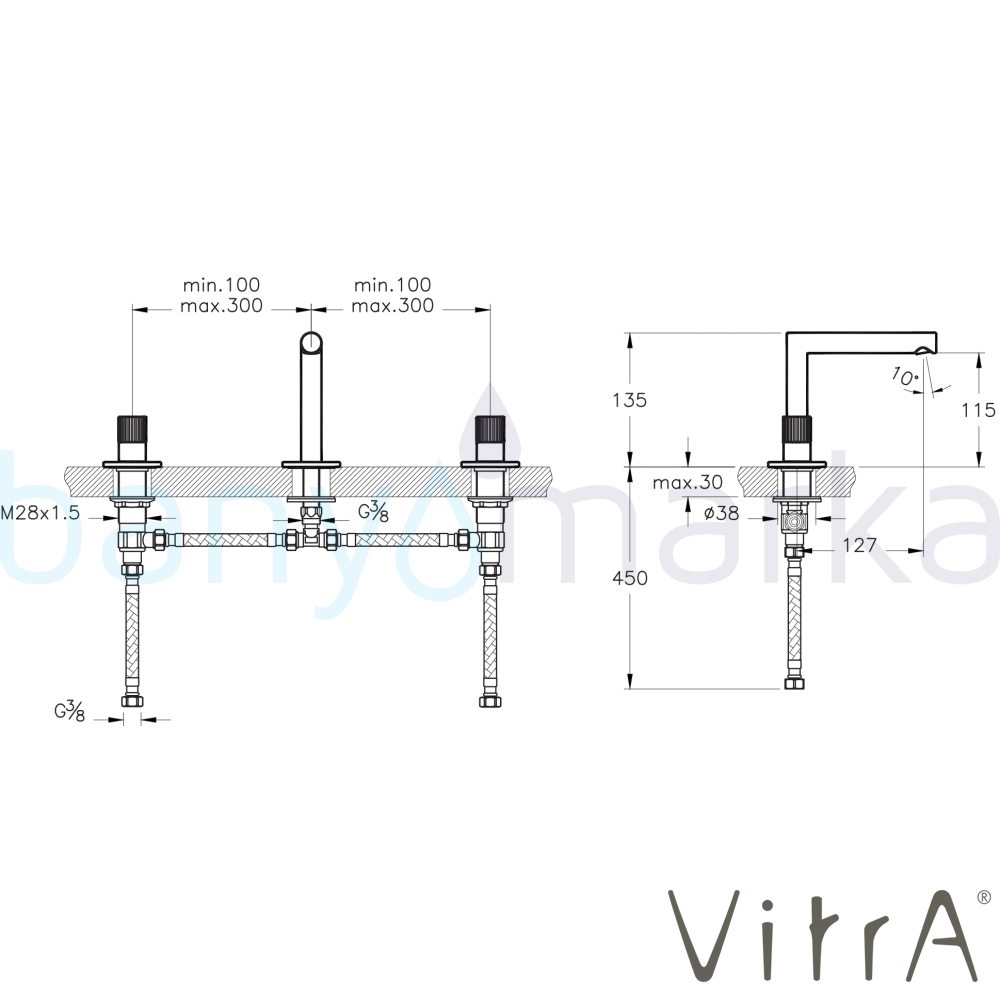 Vitra Origin Lavabodan Ankastre Lavabo Bataryası A4258334